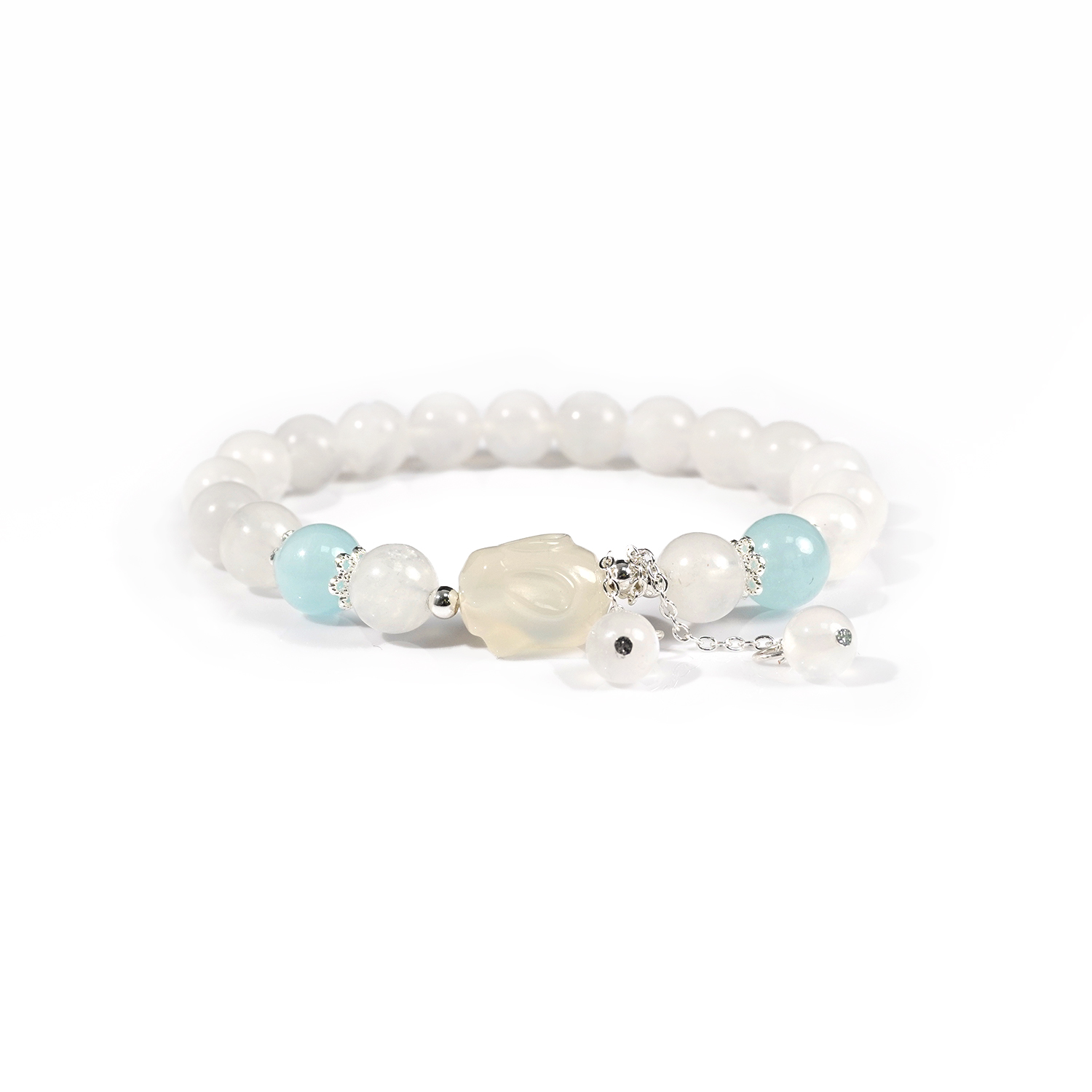 Moonstone + Lychee Frozen Moon Rabbit bracelet - crystalmotif